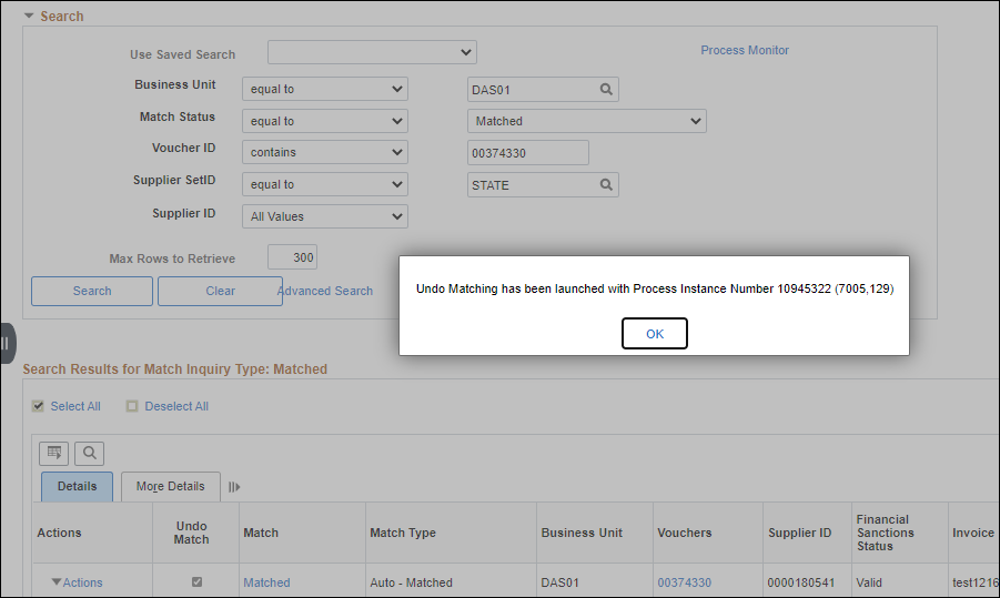 Unmatching A Voucher To Delete Or Update