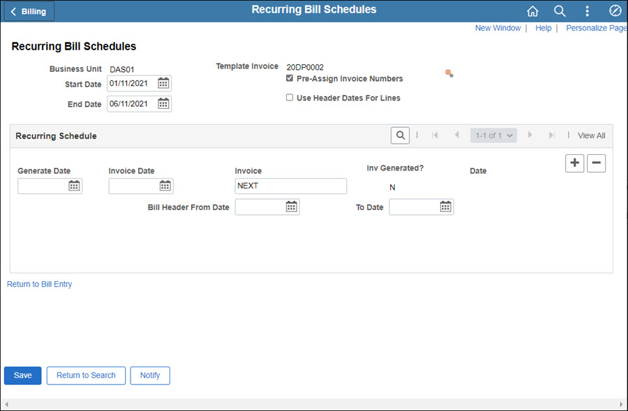 (Billing) Creating a Recurring Bill Template and Defining a Schedule