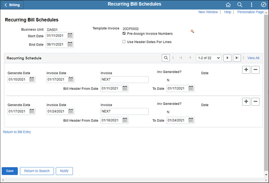 (Billing) Creating a Recurring Bill Template and Defining a Schedule